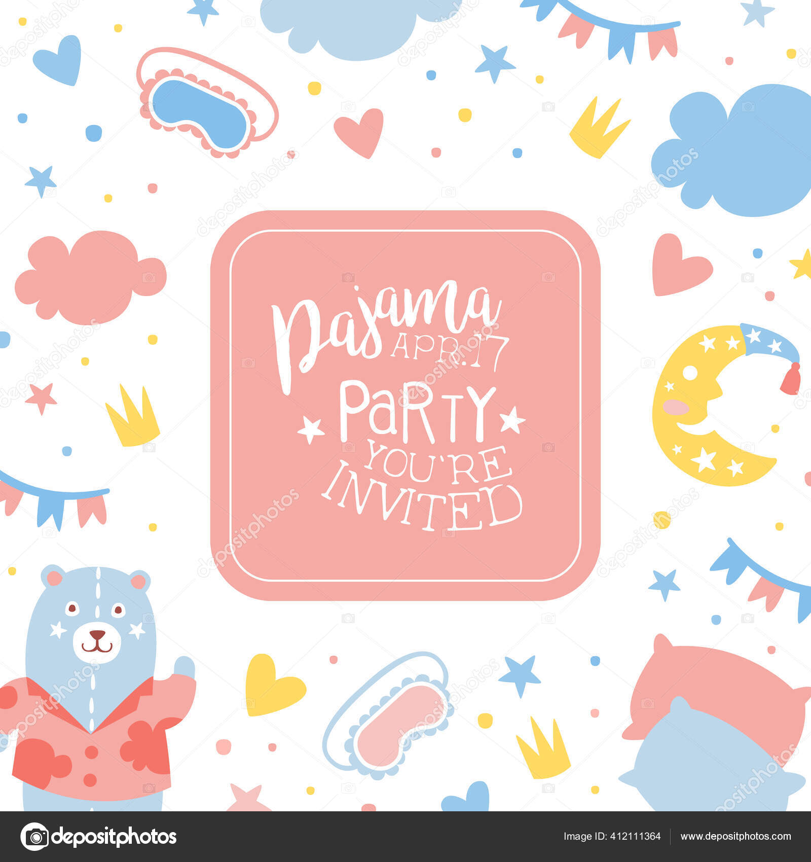Pajama Party banner Template, Childish Slumber Pyjama Overnight ...