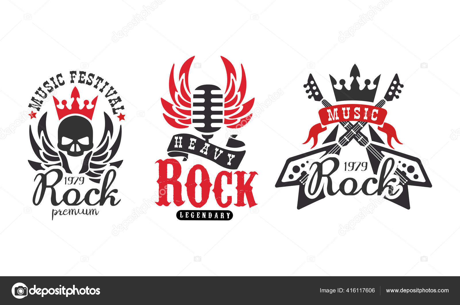 Rock Premium Logo Templates Set, Legendary Music Festival Retro Labels ...