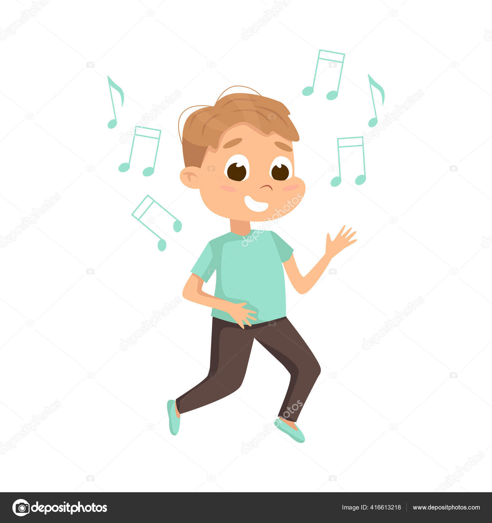 Little Boy Dancing and Singing to Music Vector Illustration Stock ...