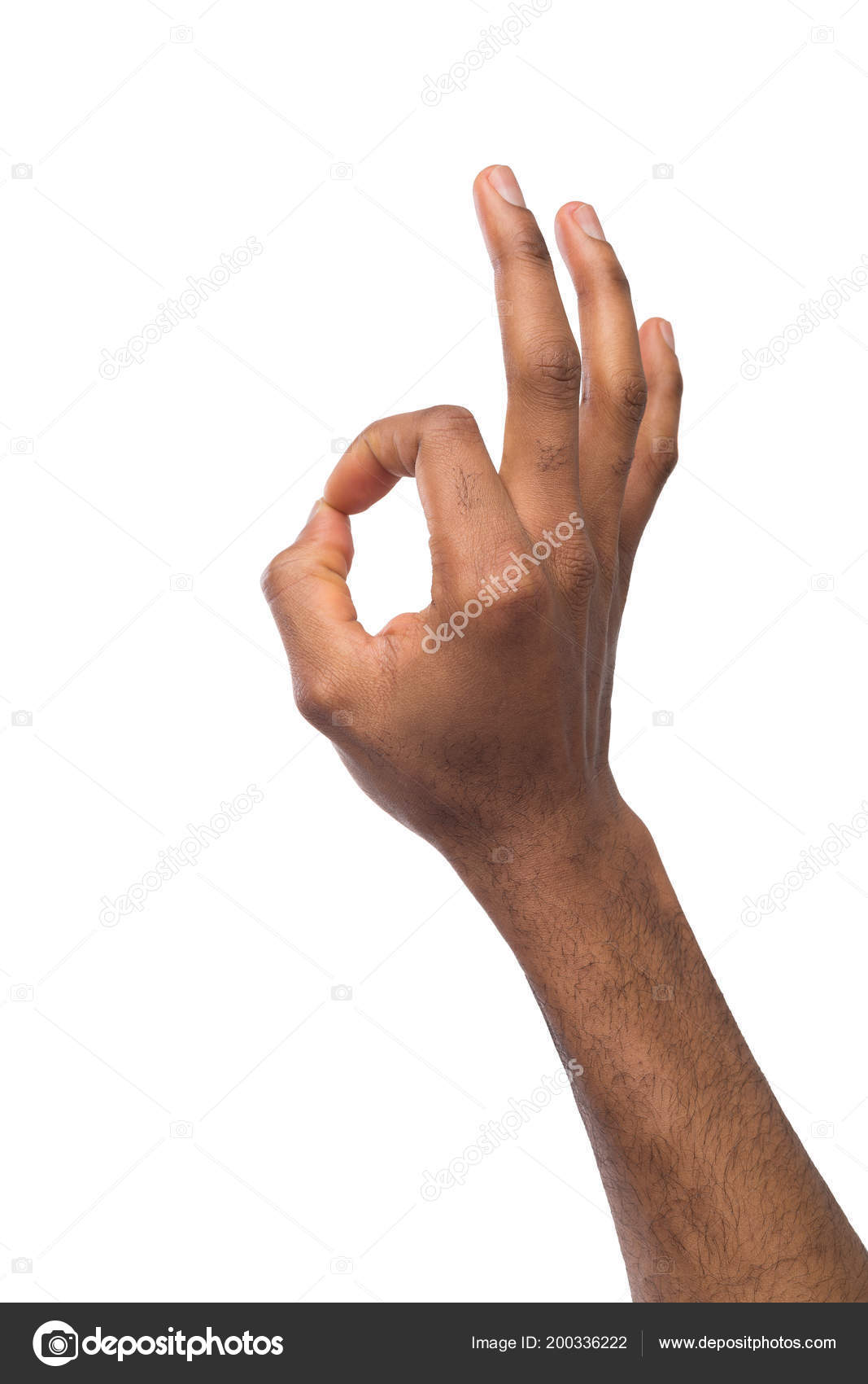 Black hand showing OK sign isolated on white background ⬇ Stock Photo ...
