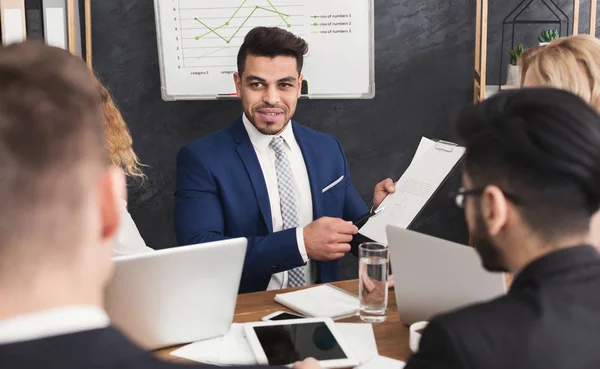 Businessman present new project of business contract - Stock Image ...