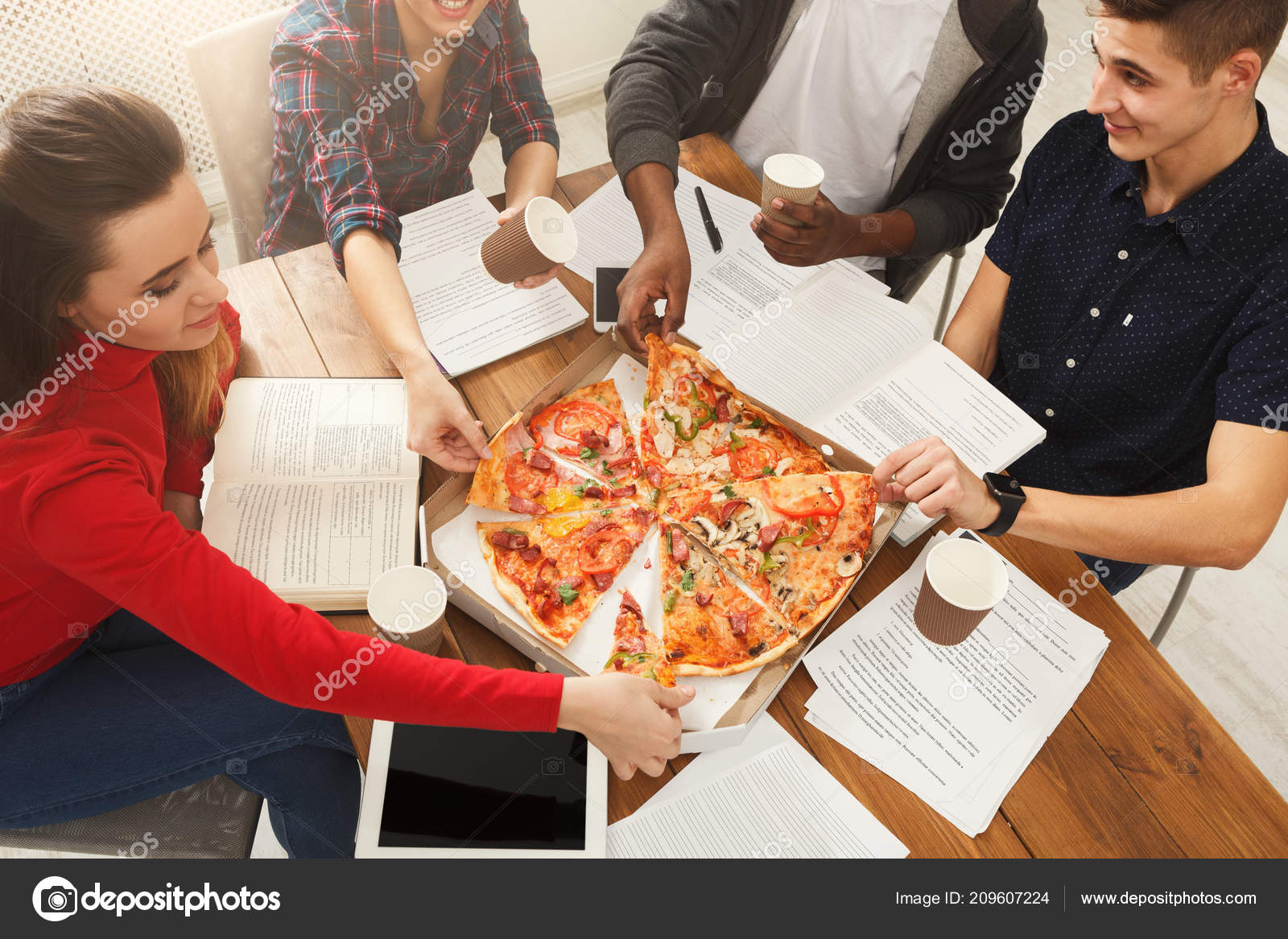 Happy College Students Eating