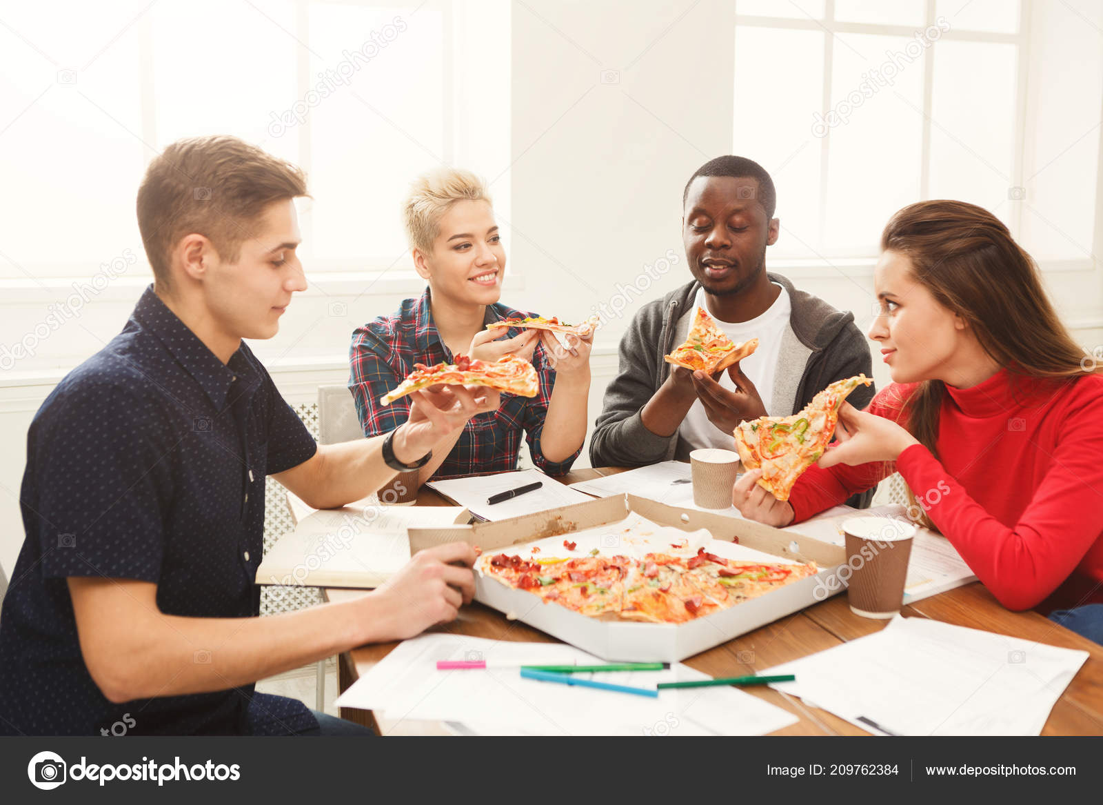 Happy College Students Eating