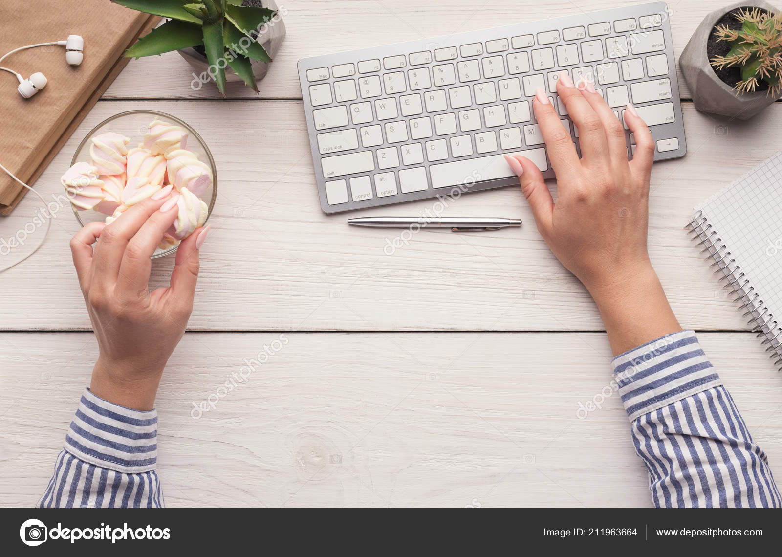 Woman eating candies at workplace, top view — Stock Photo © Milkos ...