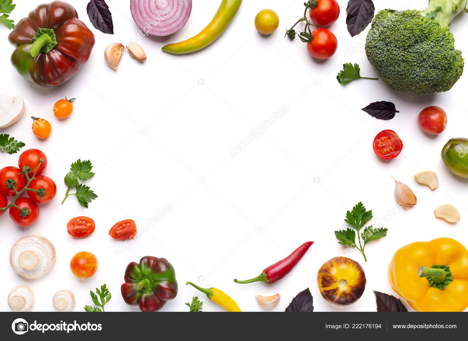 Organic assorted vegetables frame on white background Stock Photo by ...