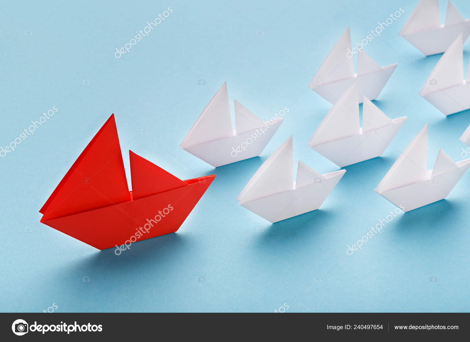 Red paper boat leading white ships, panorama — Stock Photo © Milkos ...