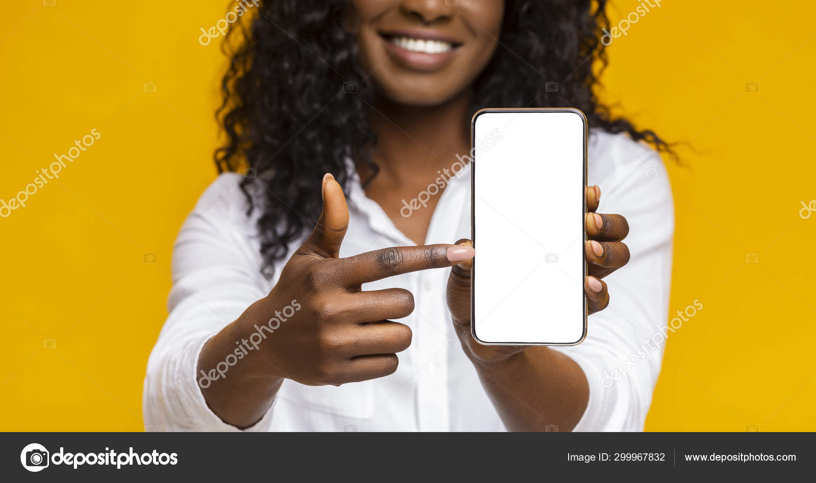 Happy black woman holding latest slim smartphone Stock Photo by ©Milkos ... Happy black woman holding latest slim smartphone Stock Photo by ©Milkos ...