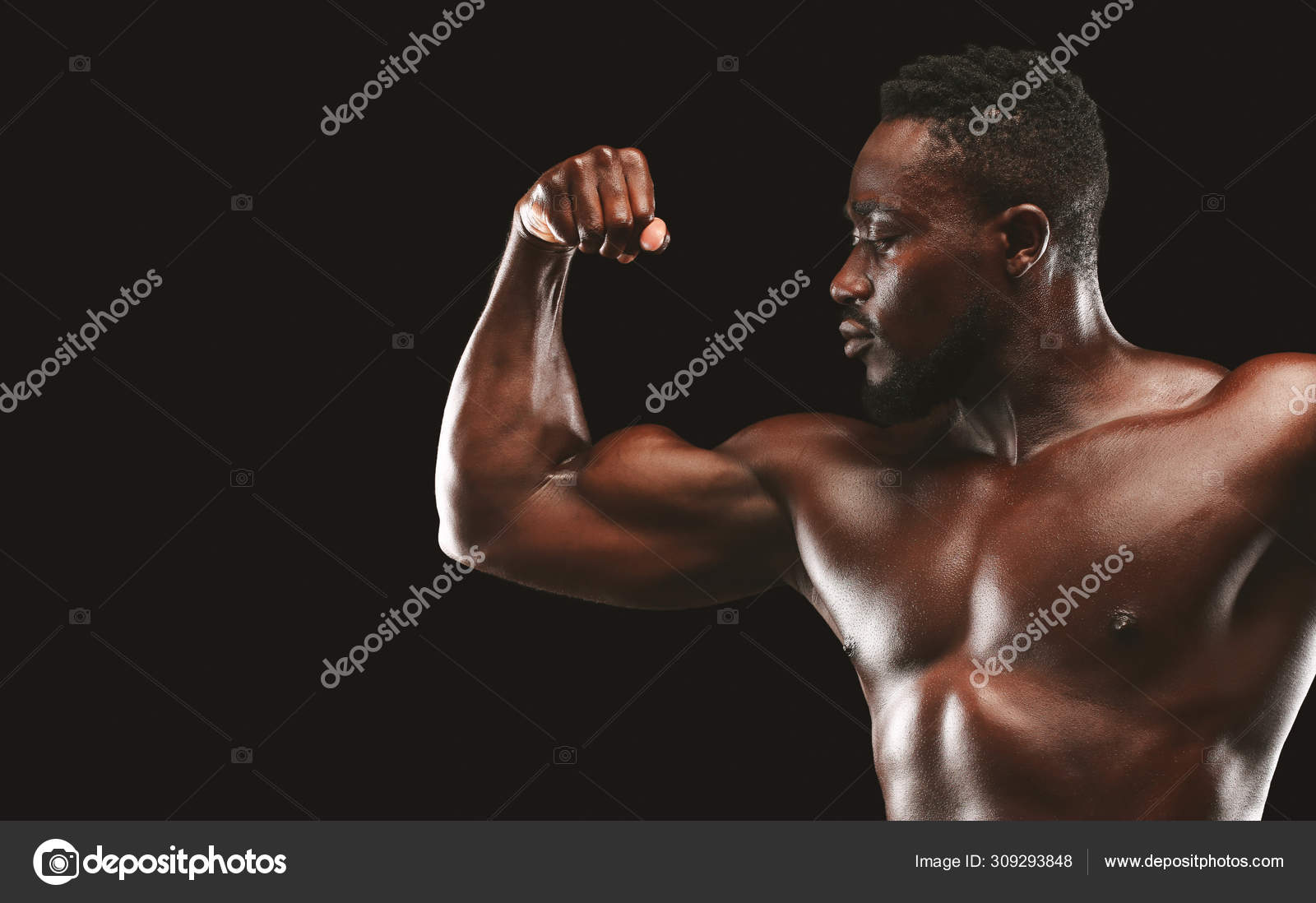 Cropped image of black guy showing his great biceps — Stock Photo ...