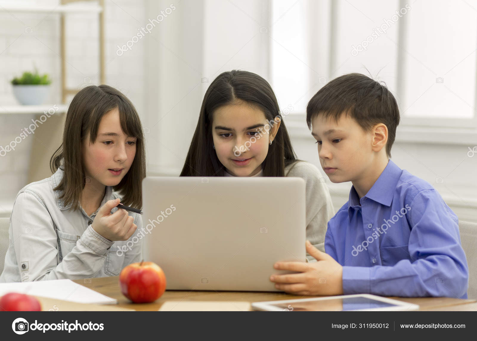 Happy children working on project, using laptop Stock Photo by ©Milkos ...