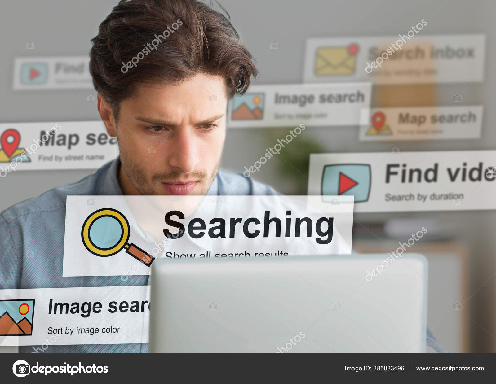 Businessman At Laptop Browsing Searching Information In Modern Office ...