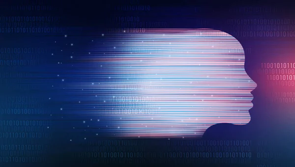Artificial intelligence. Conceptual illustration human head silhouette fading into binary code ...