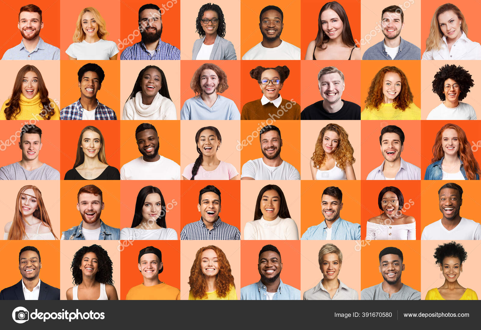 Smiling faces mosaic of diverse people portraits on colorful ... Smiling faces mosaic of diverse people portraits on colorful ...