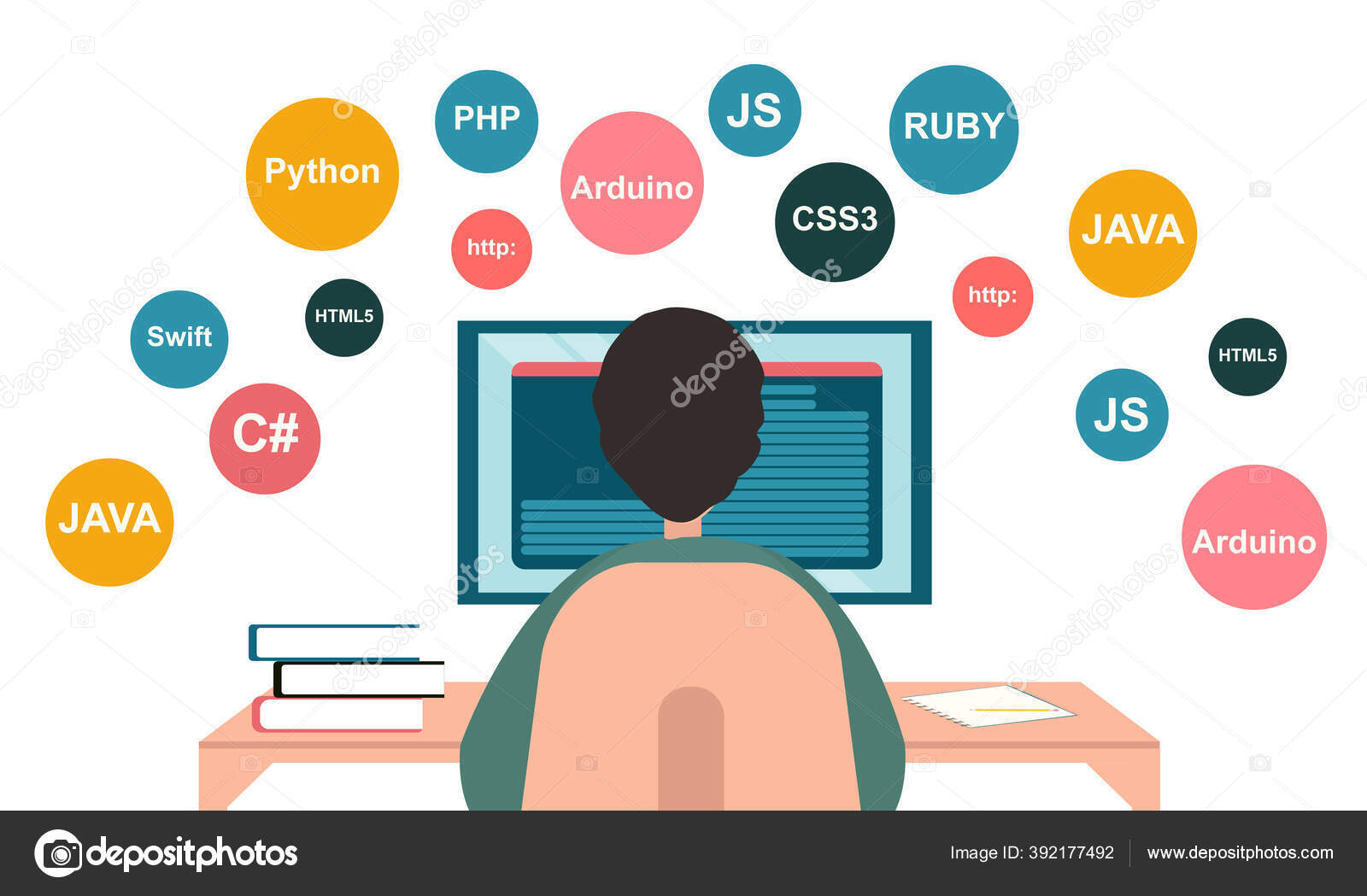 Man Programmer Working Coding And Programming On His Computer Stock