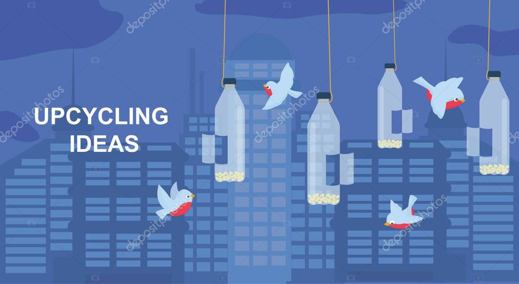 Ideas de Upcycling. Ilustración vectorial de botellas de plástico utilizadas como alimentadores ...