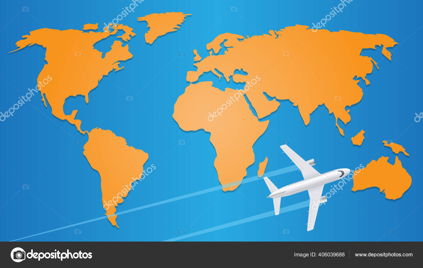 Airplane flying over world map, vector image Stock Vector Image by ...