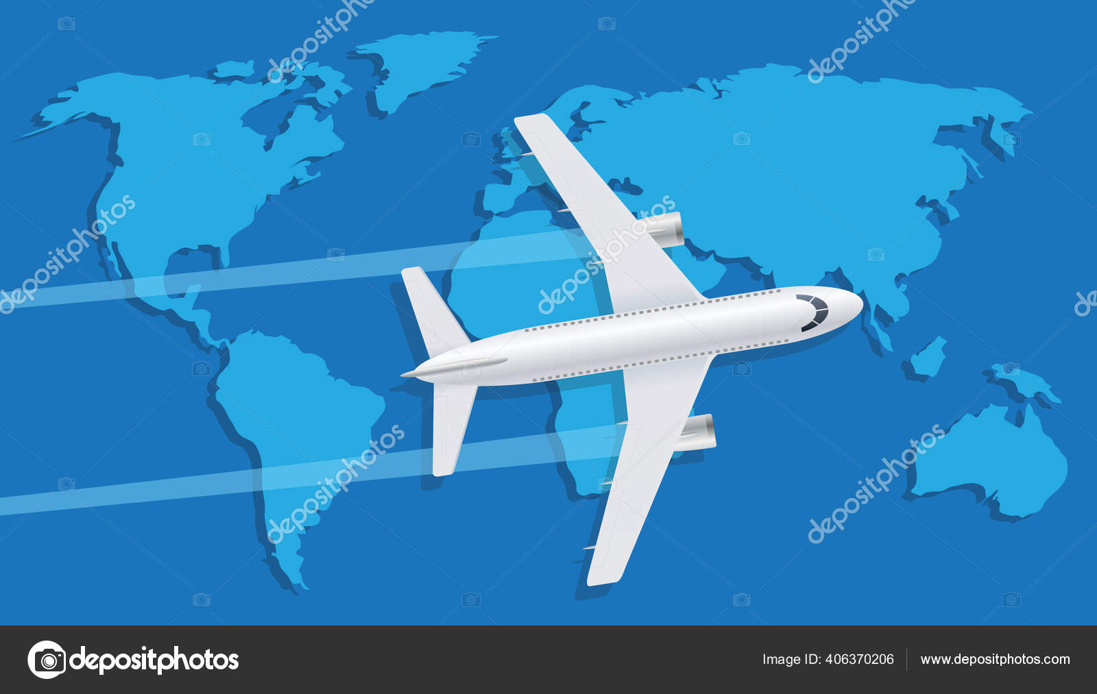 White plane over blue world map, creative illustration Stock Vector by ...