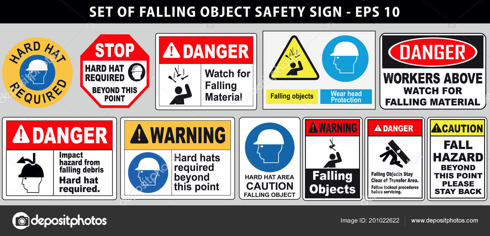 Set Falling Object Hazard Hard Hat Safety Sign Easy Modify Stock Vector ...