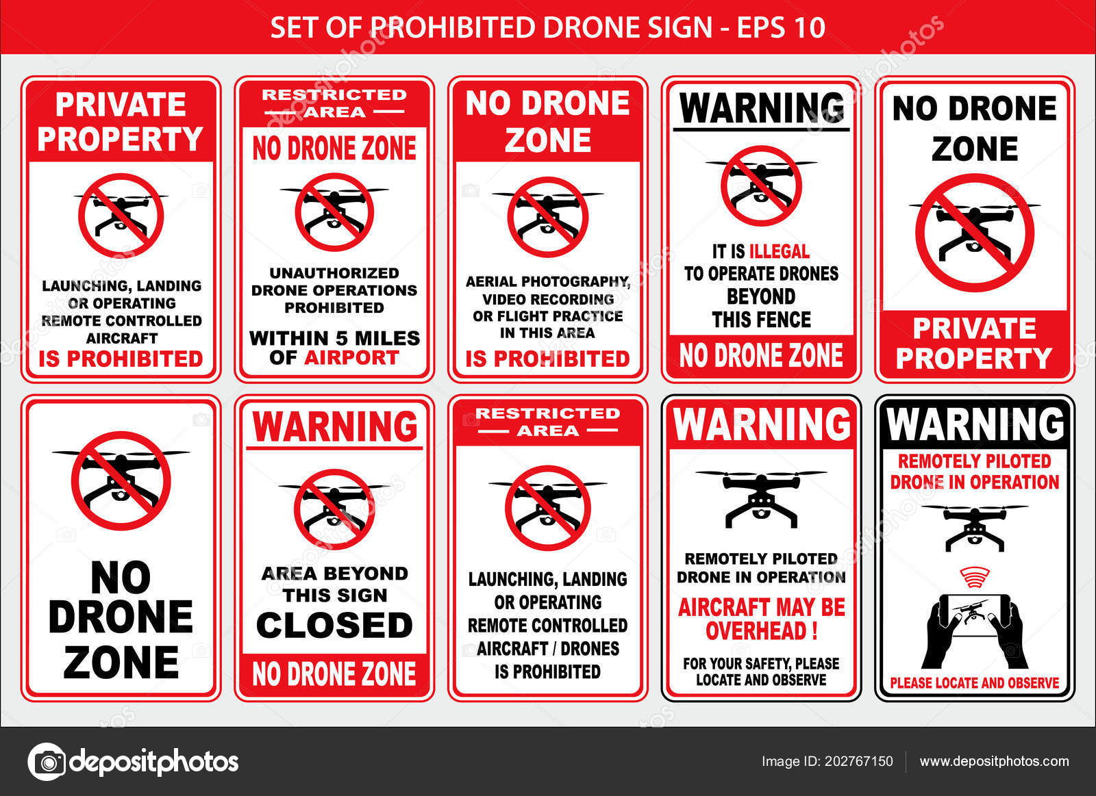 Set Prohibited Drone Sign Easy Modify Stock Vector by ©coolvectormaker ...