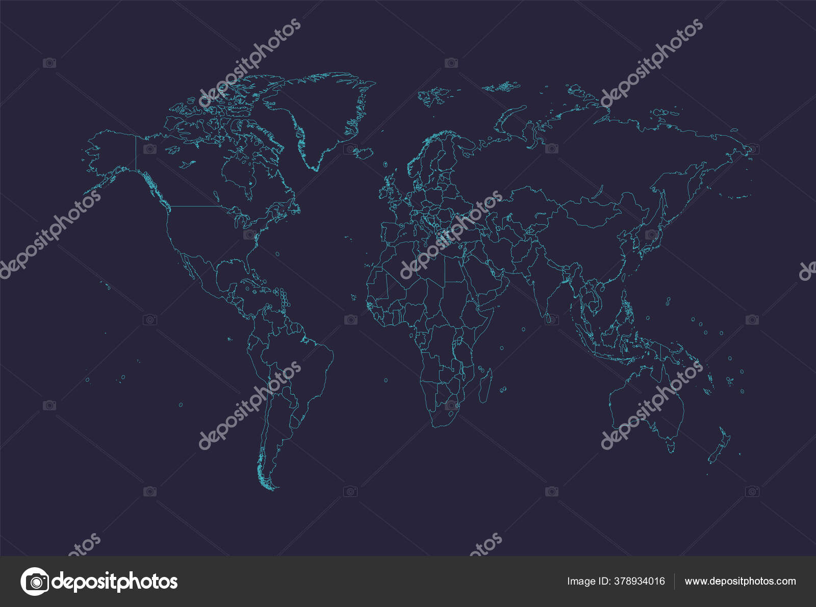 Mapa Del Mundo Vector Neón Con Fronteras vector, gráfico vectorial ...