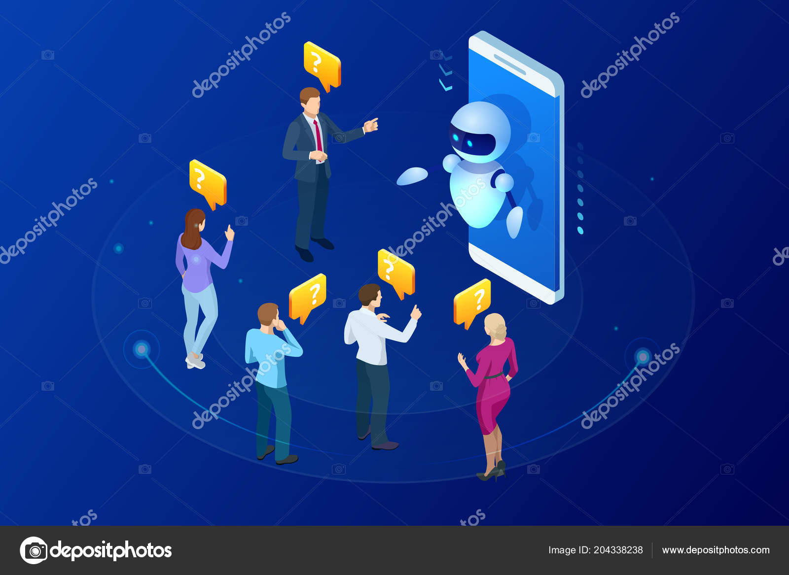 Isometric artificial intelligence. Chat bot and future marketing. AI ...