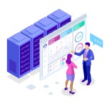 3D illustration of miniature business people or analyst, analysi Stock ...