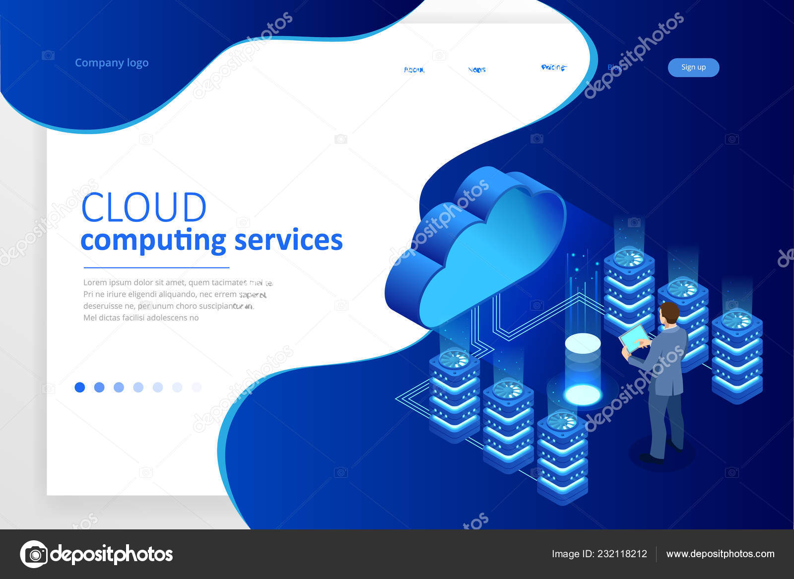 Web page design templates Cloud Computing concept. Isometric cloud ...