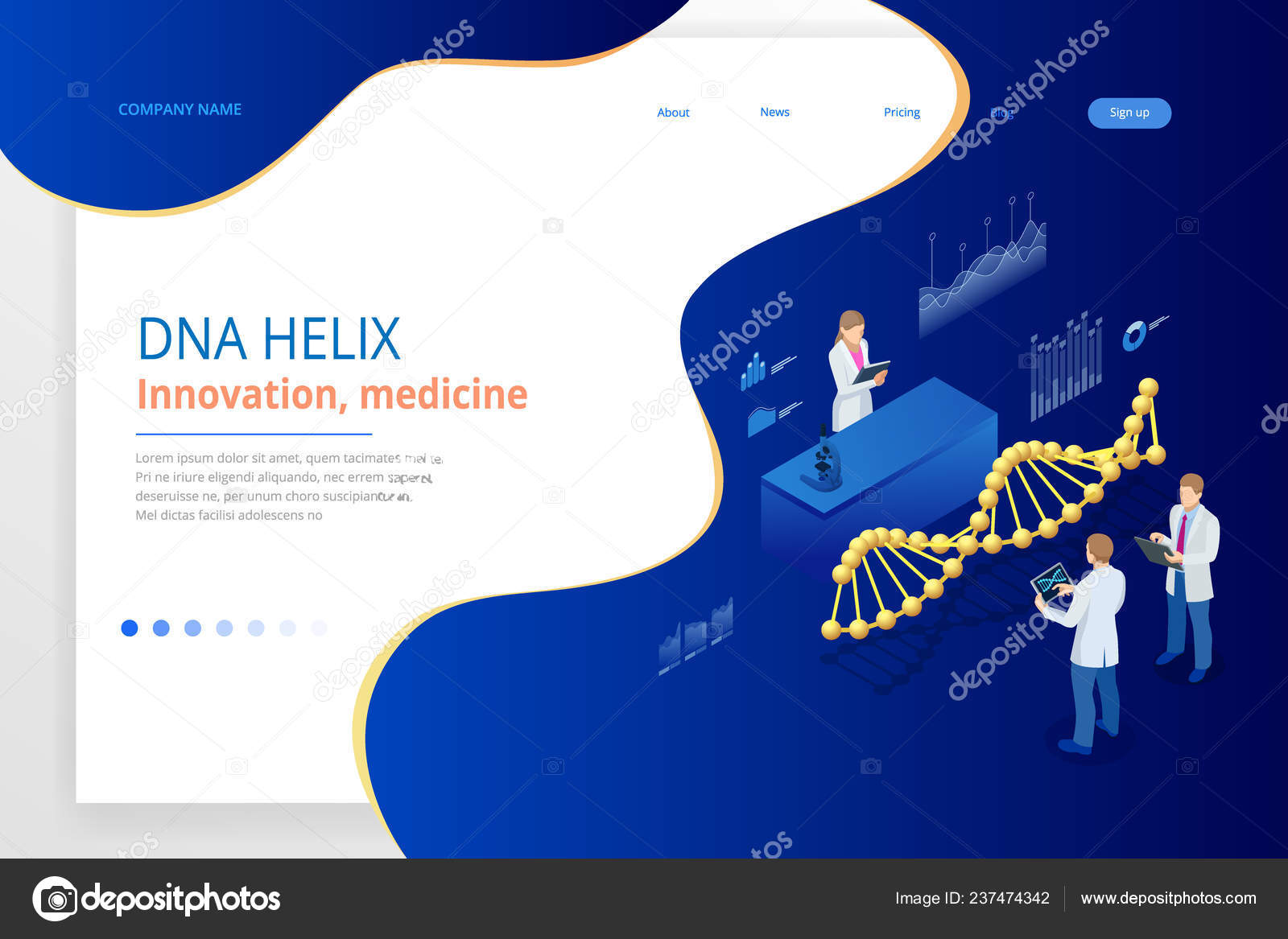 Isometric DNA helix, DNA Analysing concept. Digital blue background ...
