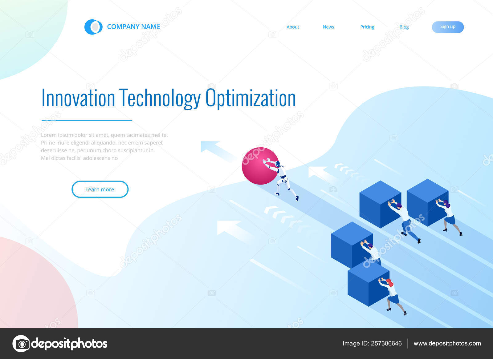 Isometric robot pushing cubes. Robot easily moving the cube. Humans VS ...