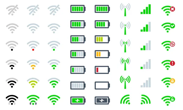 Flat Mobile phone system icons WiFi signal strength, battery charge ...