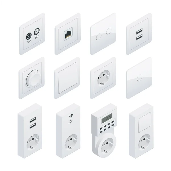 Isometric Switches and sockets set. Type G. AC power sockets realistic ...