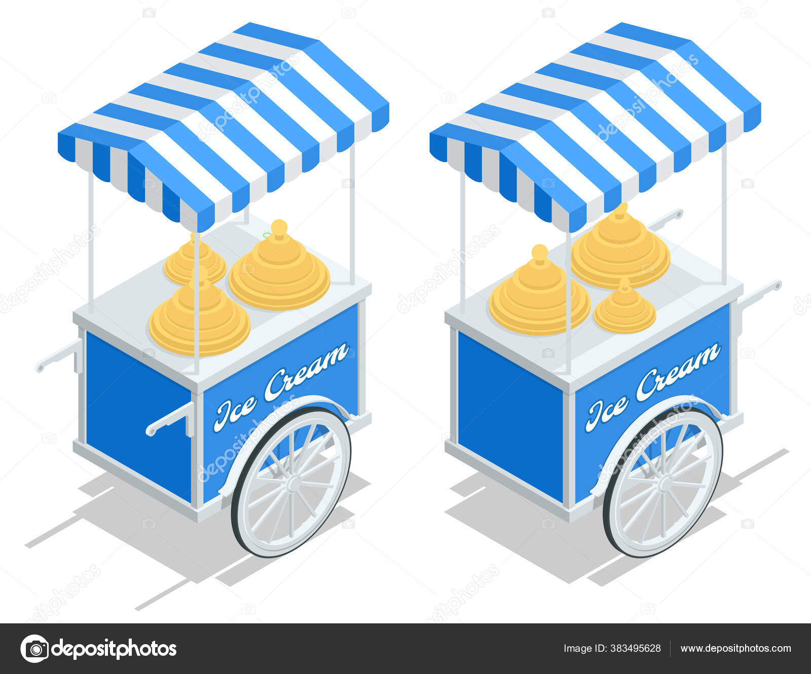 Isometric Street Ice Cream Cart with Awning. Ice Cream Cart Sweet ...