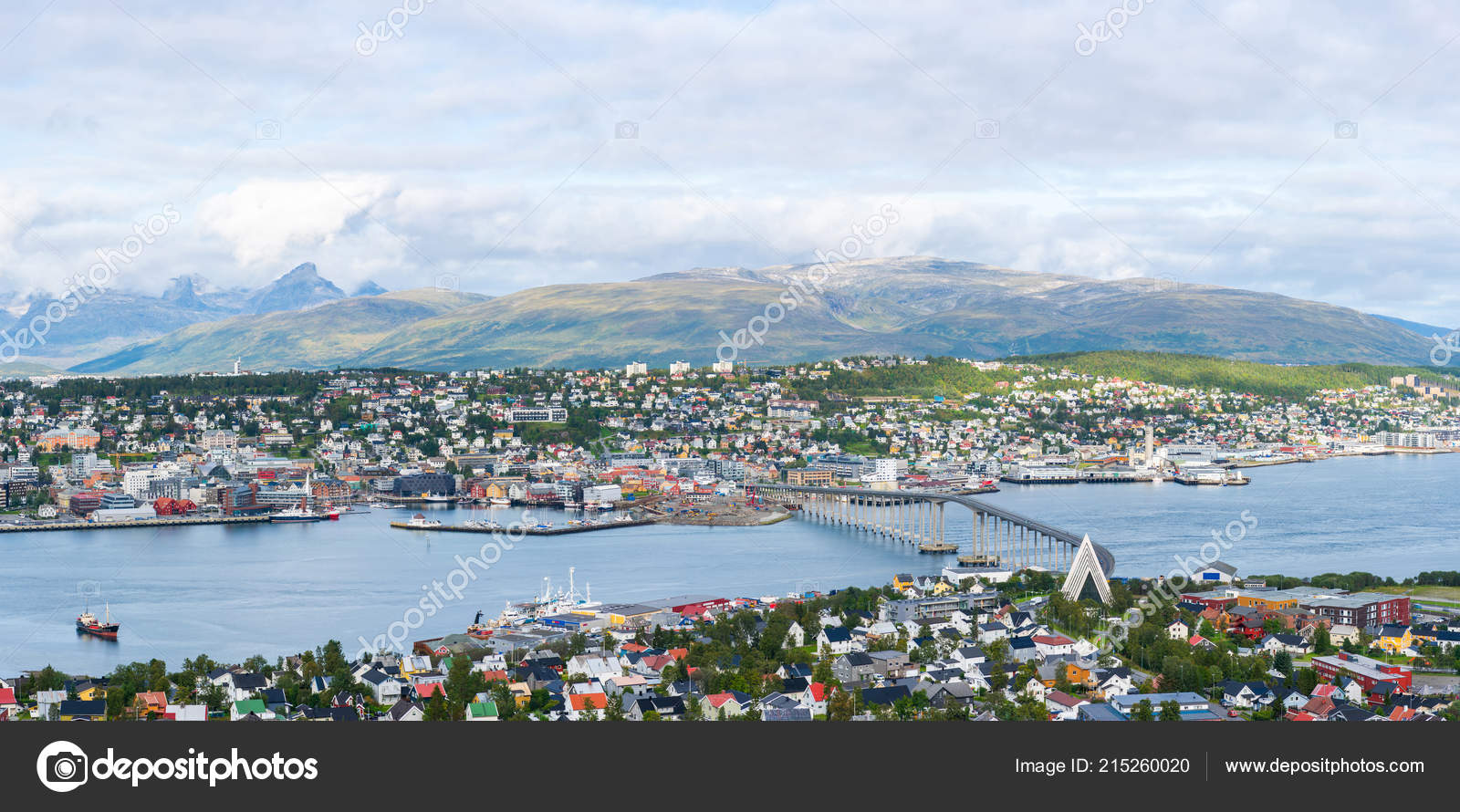 Wide Panoramic View Tromso Island Tromsoya Linked Tromsoysundet Strait ...