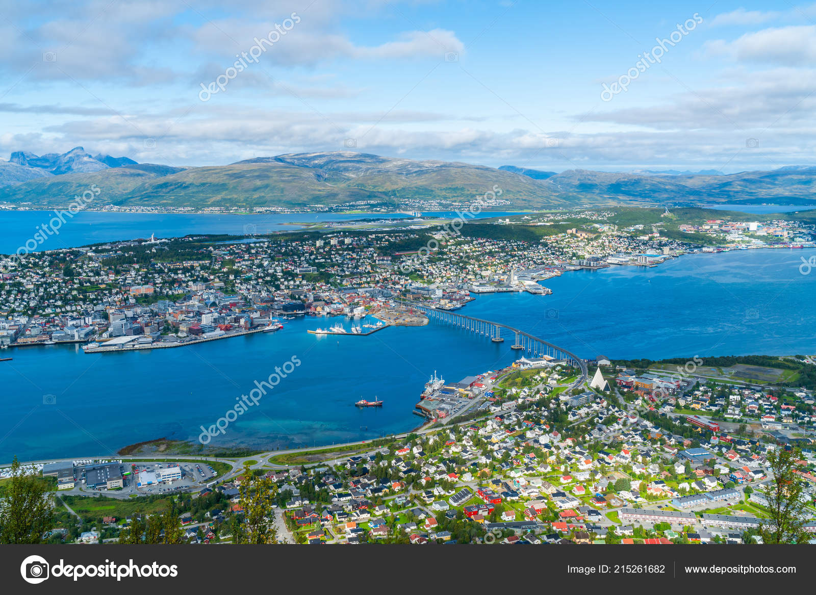 Panoramic View Tromso Island Tromsoya Linked Tromsoysundet Strait ...