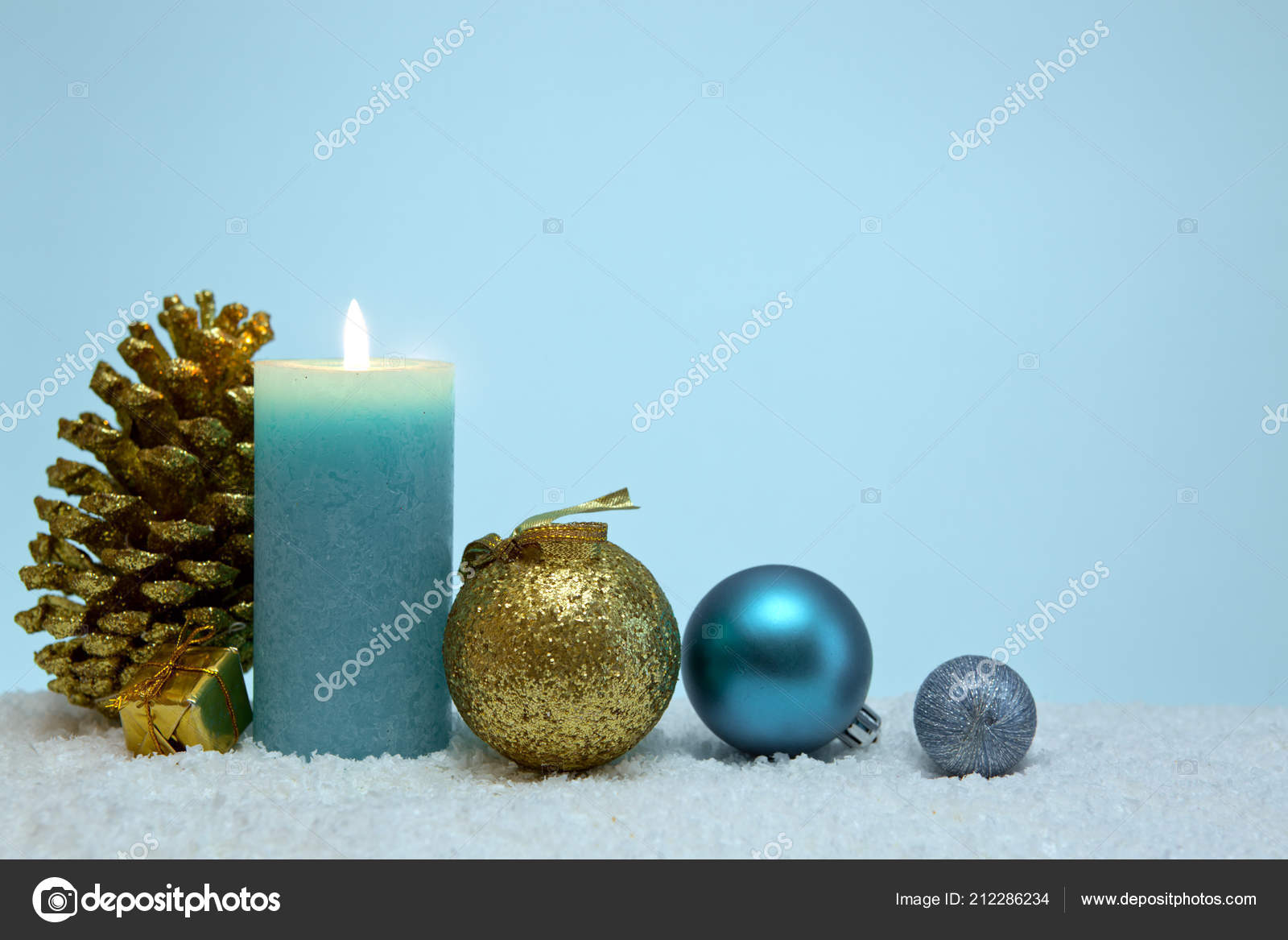 Blue Advent candle and decoration. Christmas background. Stock Photo by ...
