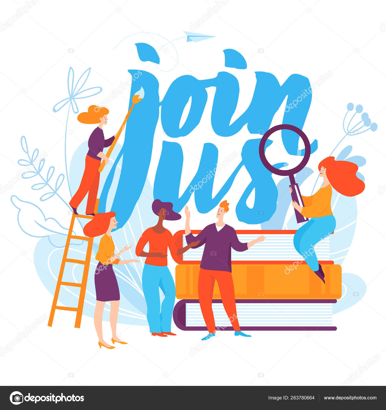 Cartoon Team Characters Large Books Join Lettering Stock Vector Image ...