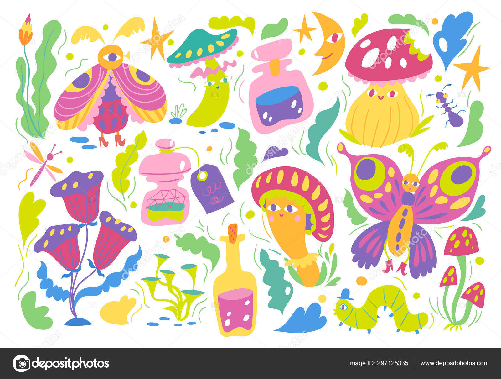Fantasy design with vector wonderland cute elements. Stock Illustration ...