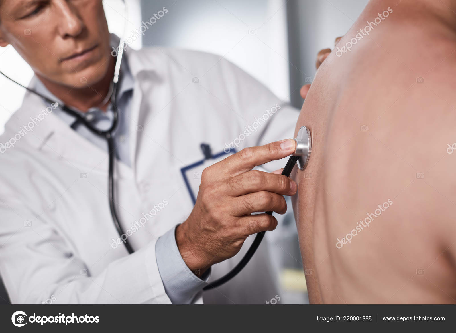 Auscultation of lungs is important part of examination Stock Photo by ...