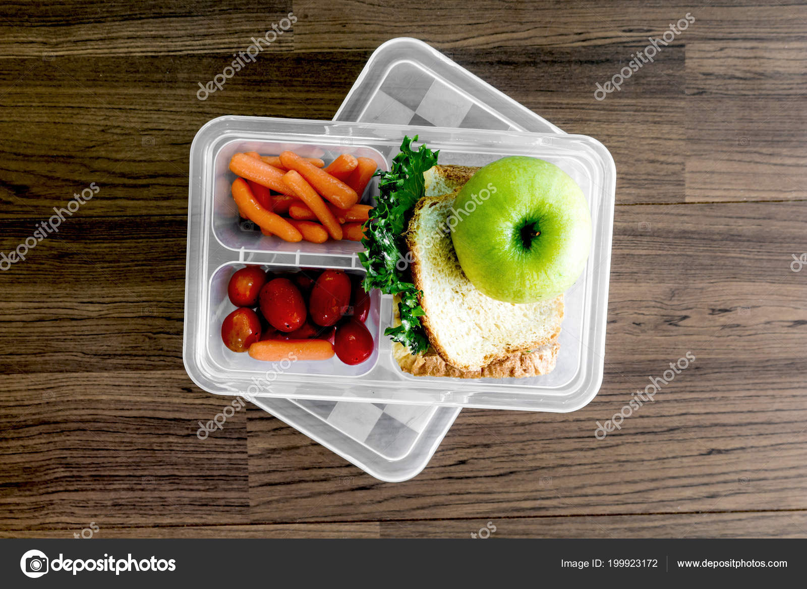 Lunch Box Vegetables Slice Bread Healthy School Lunch Wooden Table ...