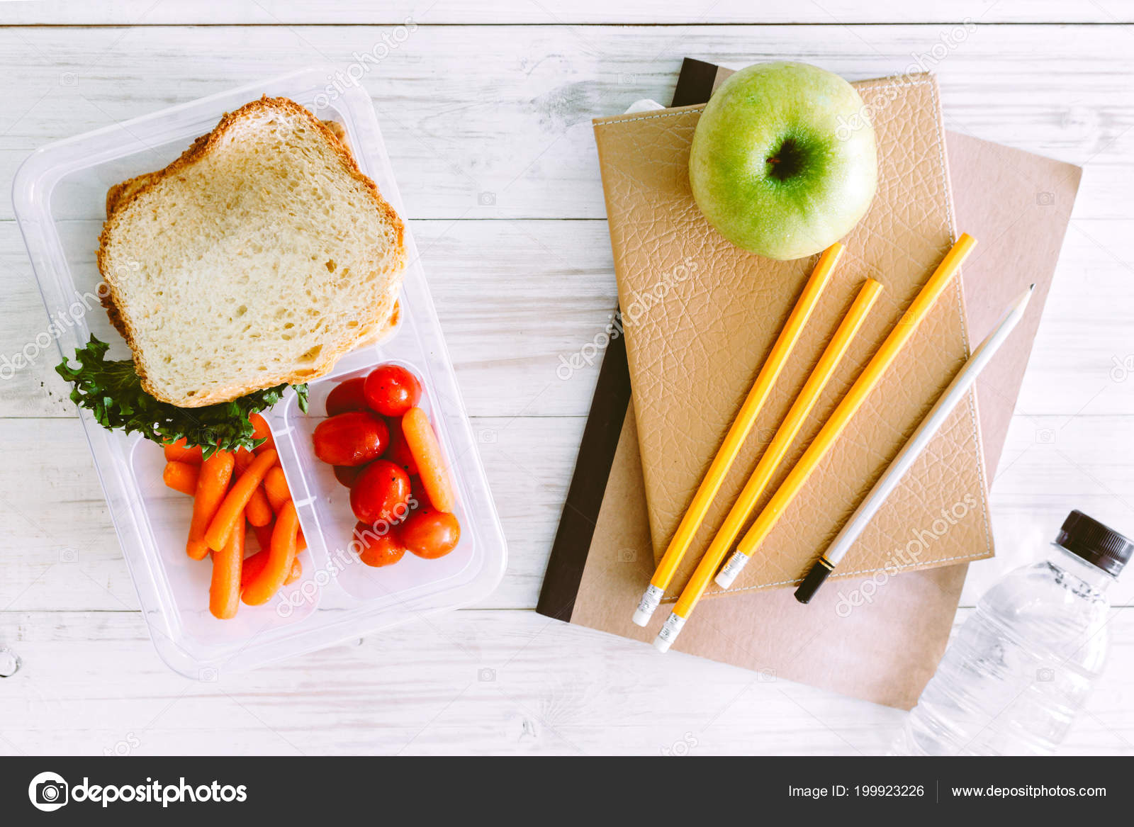 Lunch Box Vegetables Slice Bread Healthy School Lunch Wooden Table ...