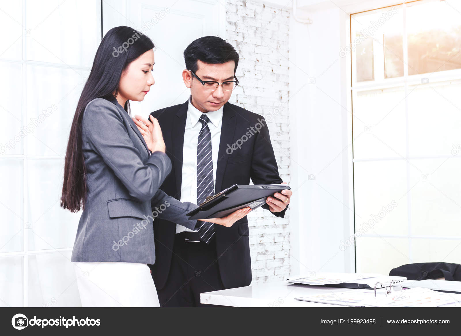 Image Two Business Partners Working Together Office — Stock Photo ...
