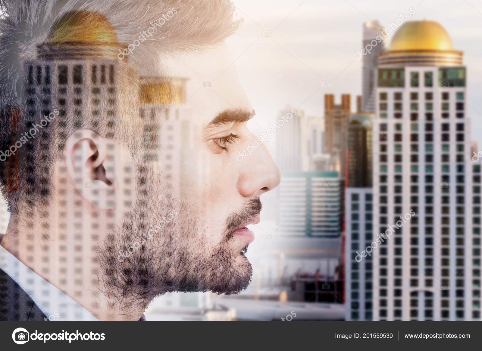Portrait Handsome Man Blur City Background Double Exposure Photo Stock ...