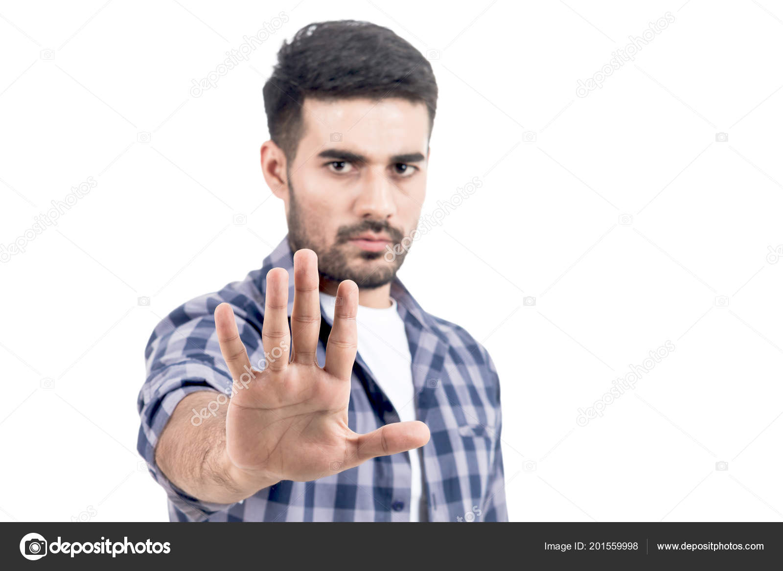 Handsome Man Making Stop Sign Isolated White Background — Stock Photo ...