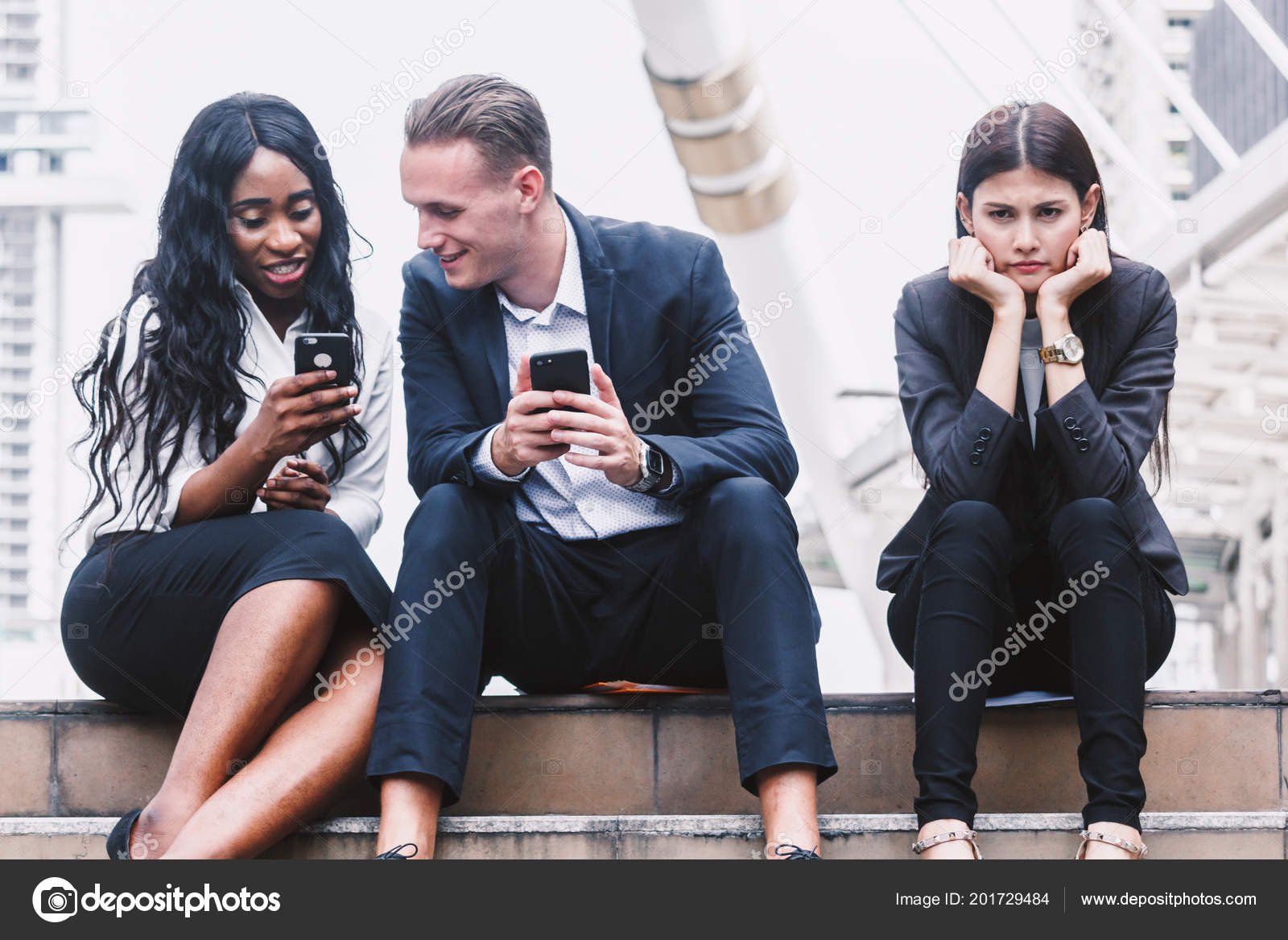 Two Business People Use Technology Together Smartphone Stock Photo by ...