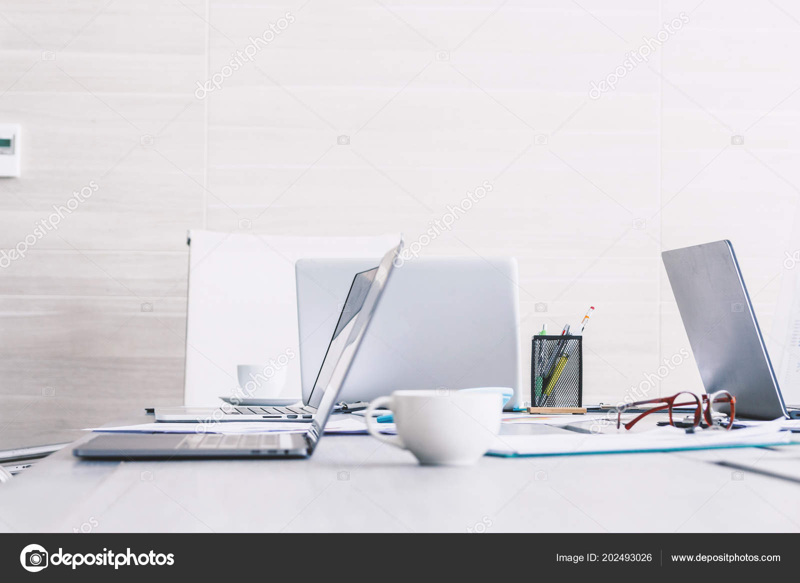 Business Meeting Conference Room Laptop Business Document — Stock Photo ...