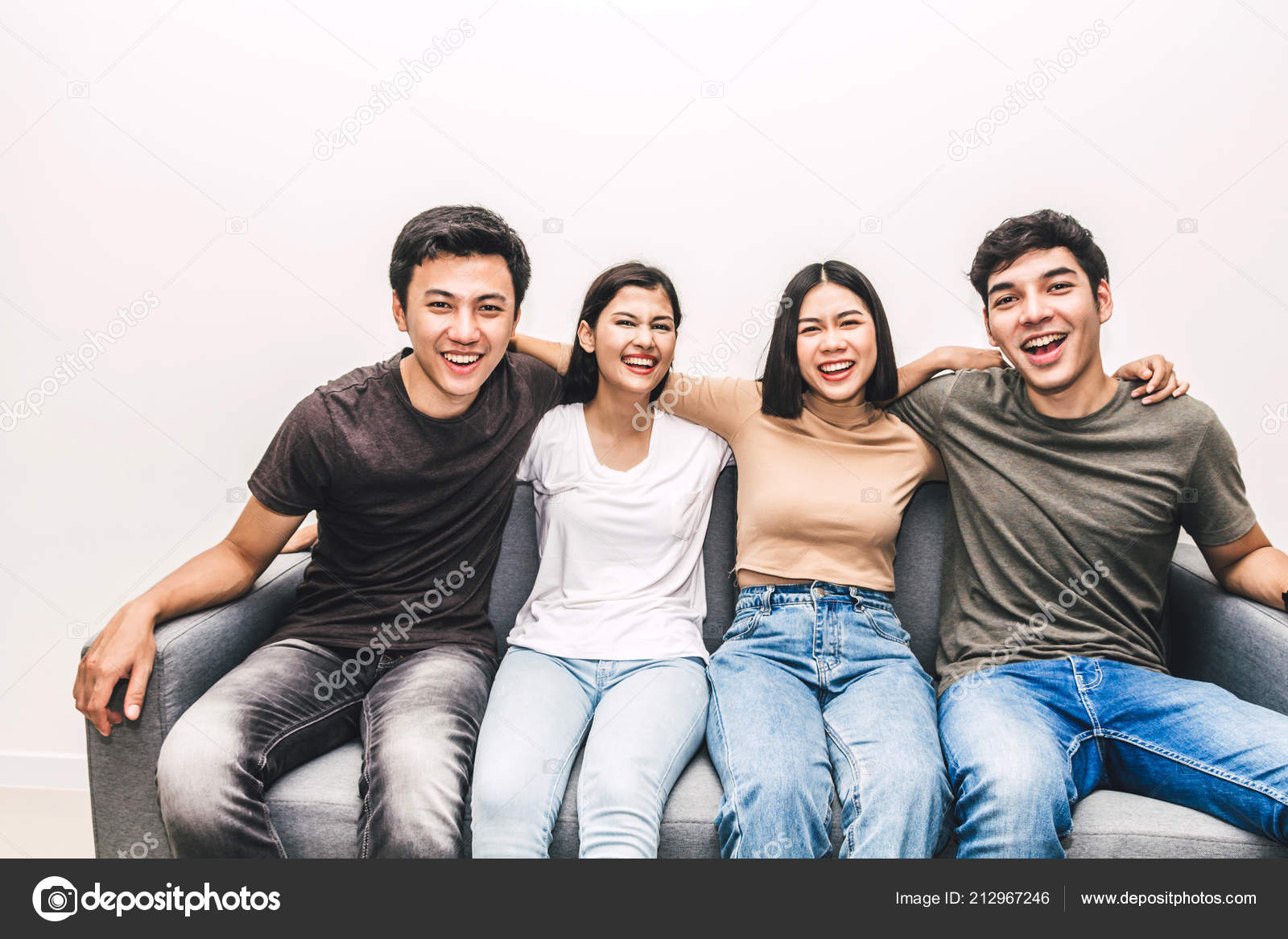 Group Happy Friend Sitting Relax Sofa ⬇ Stock Photo, Image by ...