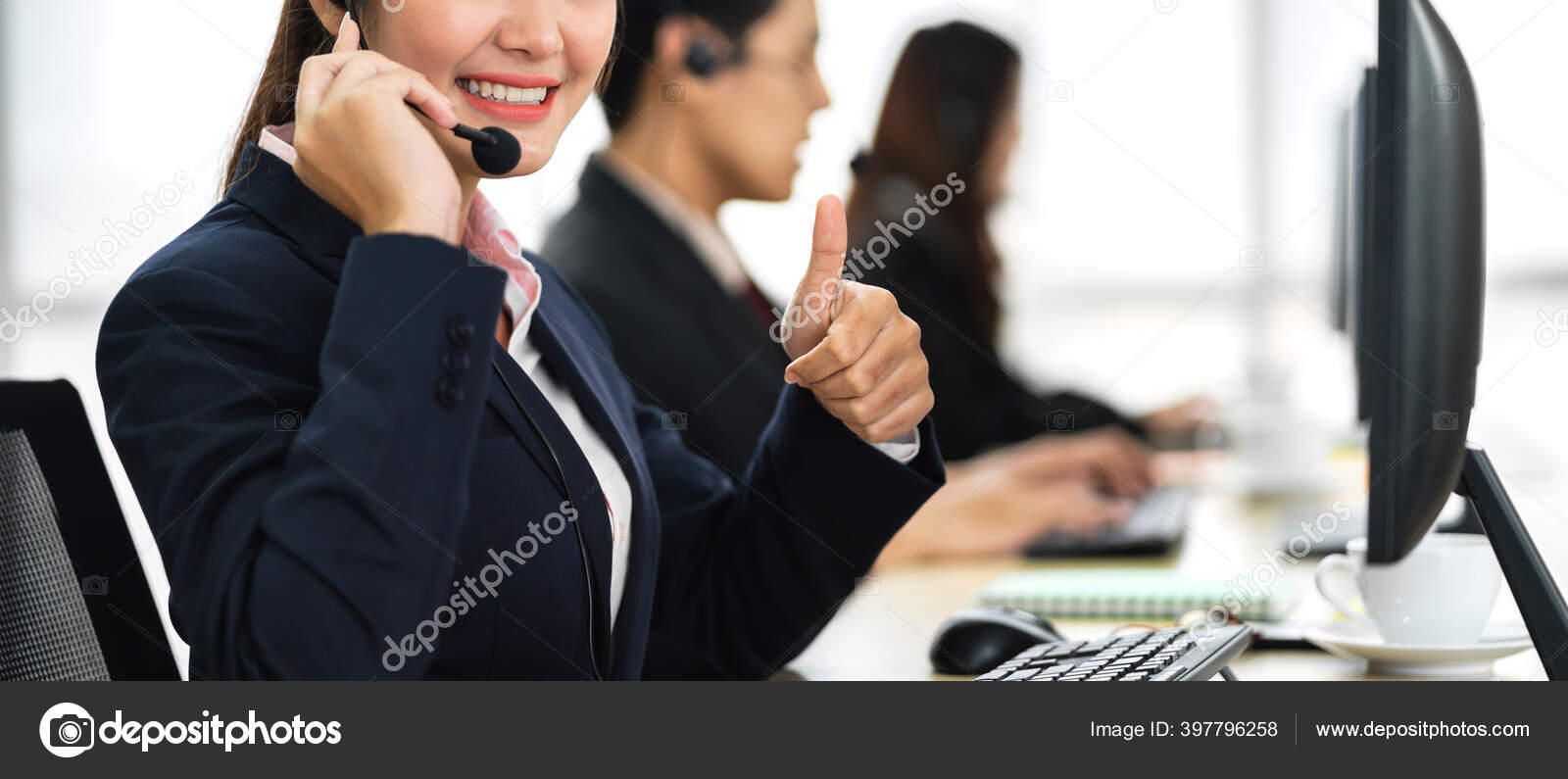Group Happy Asian Smiling Call Center Business Operator Customer ...