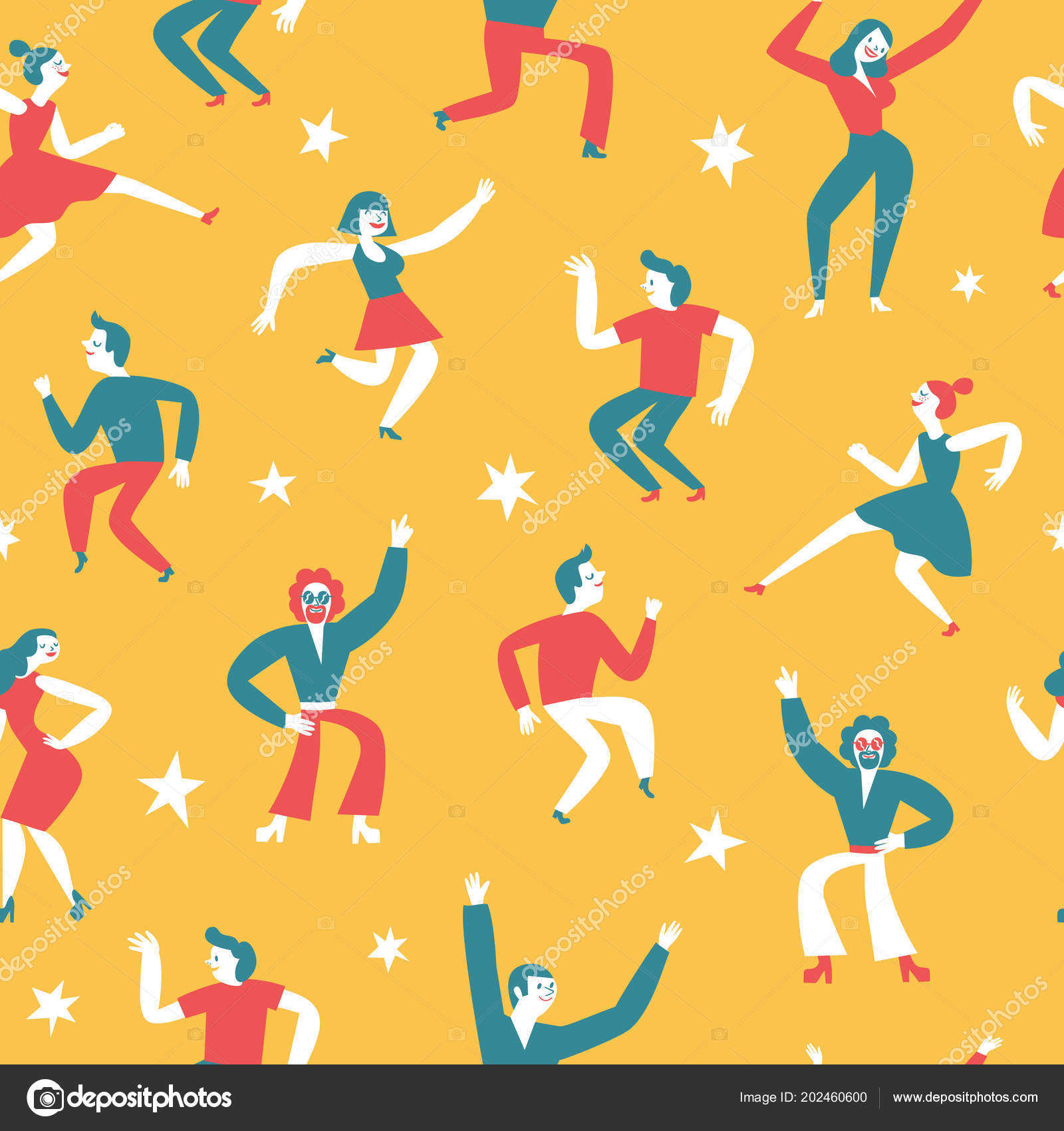 Dancing People Seamless Pattern Cartoon Illustration Your Design Stock ...