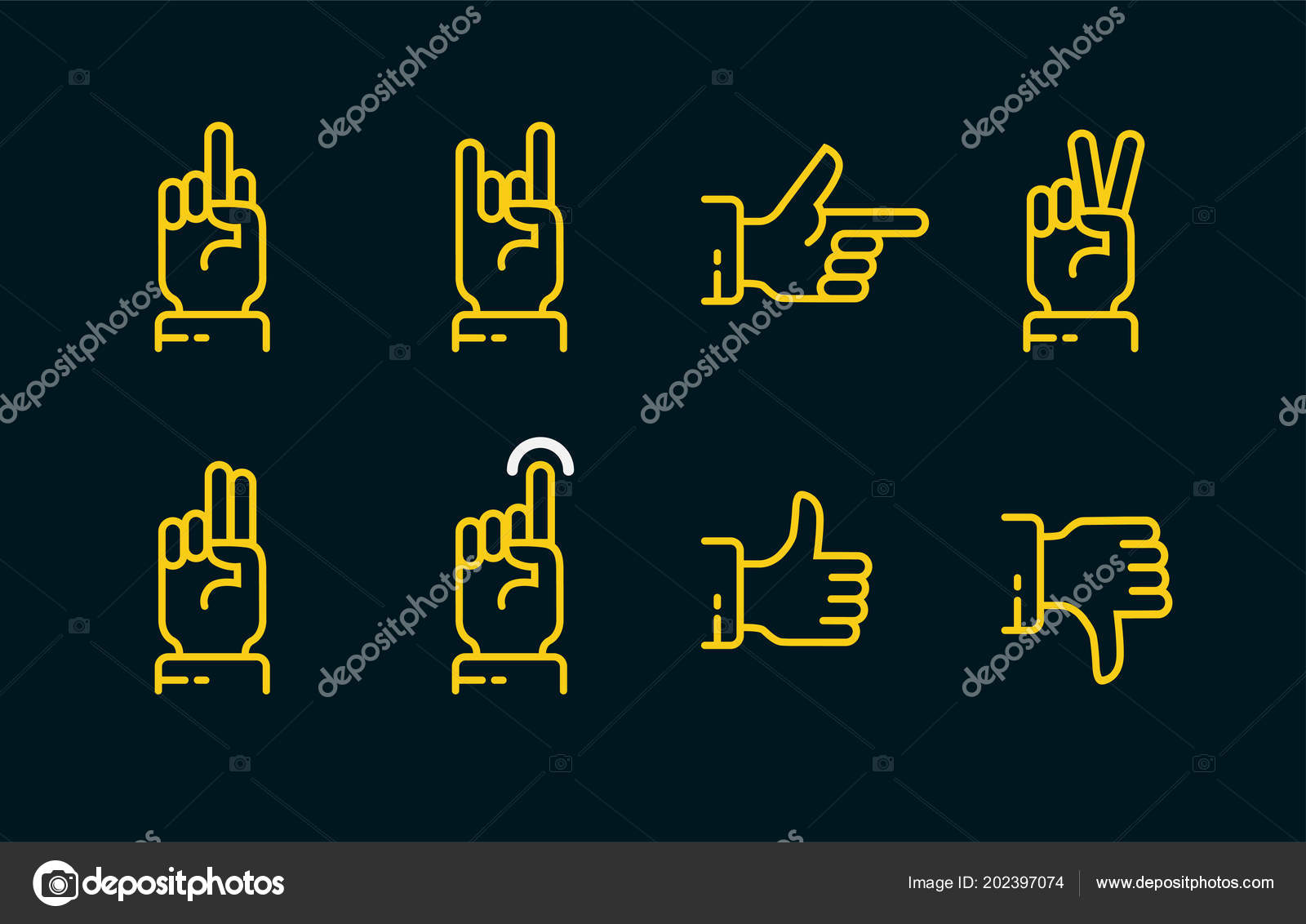 Hand gestures thin line icon set in dark colors. Vector touch screen ... Hand gestures thin line icon set in dark colors. Vector touch screen ...