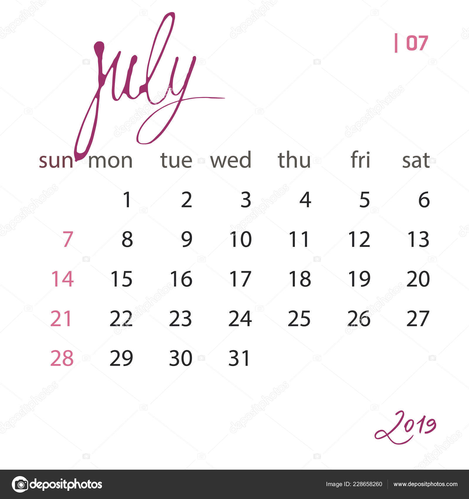 Calendar template set for 2019 year in one vector file. Business ...