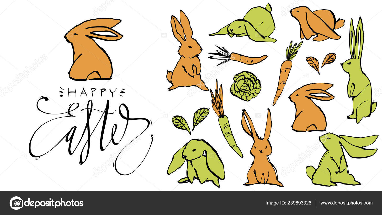 Collection of some cute rabbits, hand draw illustration. Draw vector ...